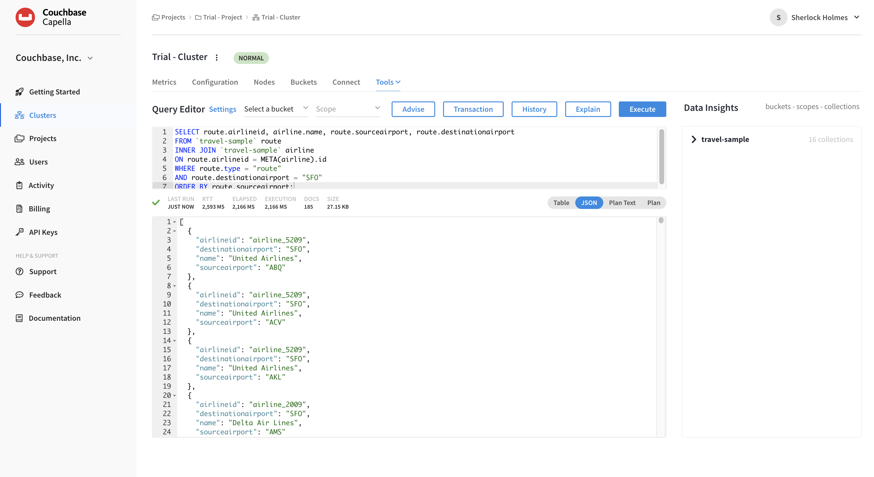 Query Data with Query Workbench | Couchbase Docs