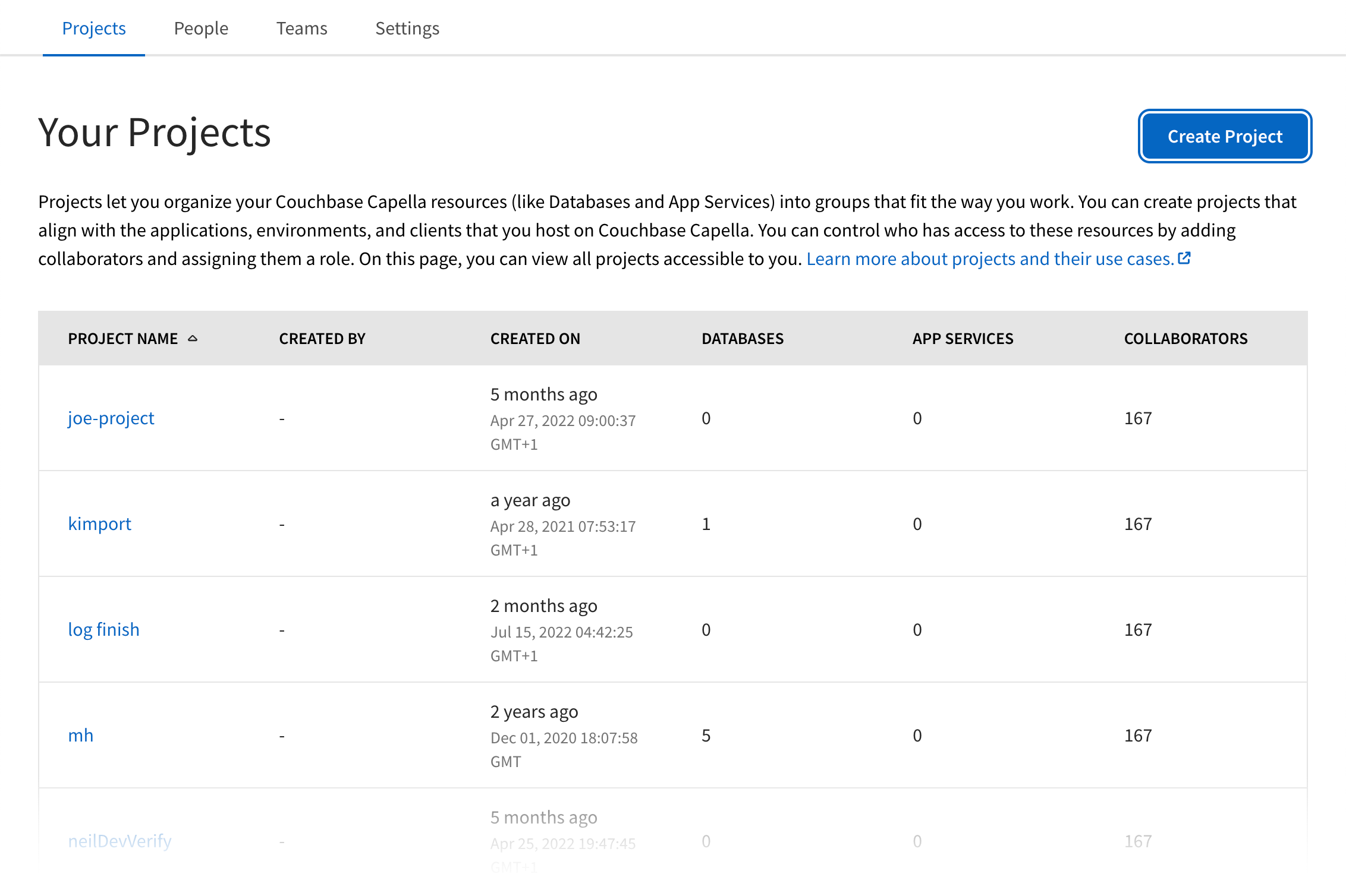 Manage Projects | Couchbase Docs